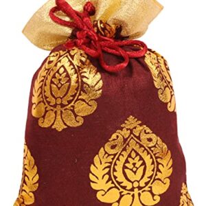 Touchstone Drawstring Bags Traditional Indian Handcrafted in Ficus Leaf Pattern Brocade Fabric. Perfect for Gifts Jewelry Weddings Sweet Distribution Set of 9 Vibrant Multicolor Pouches Purses Potli.