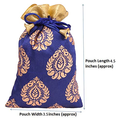 Touchstone Drawstring Bags Traditional Indian Handcrafted in Ficus Leaf Pattern Brocade Fabric. Perfect for Gifts Jewelry Weddings Sweet Distribution Set of 9 Vibrant Multicolor Pouches Purses Potli.