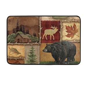 rustic lodge bear door mat non slip entrance floor rug farmhouse moose cabin indoor mat welcome carpet for home bedroom bathroom living room 23.6" x 15.7"