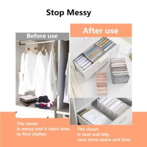 The WomenLand Wardrobe Clothes Organizer 2PCS, Washable 7 Grids Foldable Drawer Organizers for Clothing, Visible Drawer Mesh Separation Box for Jeans, T-shirt, Legging, Skirts, Kid Clothes