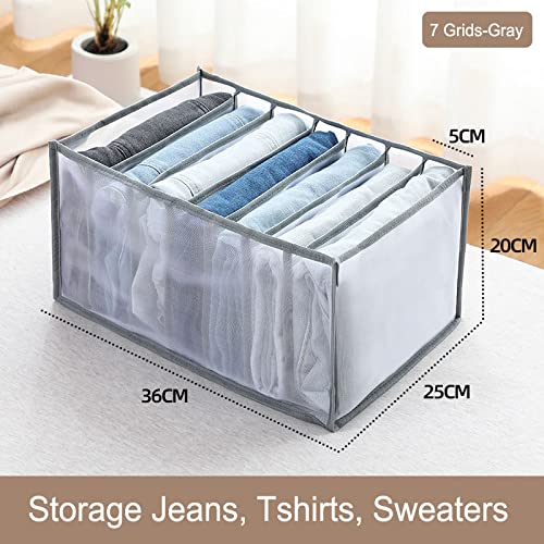 The WomenLand Wardrobe Clothes Organizer 2PCS, Washable 7 Grids Foldable Drawer Organizers for Clothing, Visible Drawer Mesh Separation Box for Jeans, T-shirt, Legging, Skirts, Kid Clothes