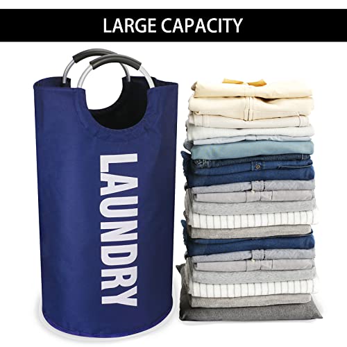 Nachell 90L Large Laundry Basket Clothes Hamper,Collapsible Freestading Laundry Bag with Padded Handles and 2 Hooks for Hanging Over the Door of Bathroom,Bedroom,Dorm,Dark Blue