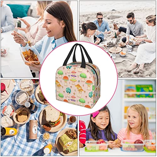 Cute Mushroom Portable Lunch Tote Bag Reusable Cute Lunch Box for Men and Women Perfect for Camping/Hiking/Picnic/Beach/Travel