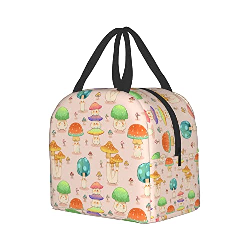 Cute Mushroom Portable Lunch Tote Bag Reusable Cute Lunch Box for Men and Women Perfect for Camping/Hiking/Picnic/Beach/Travel