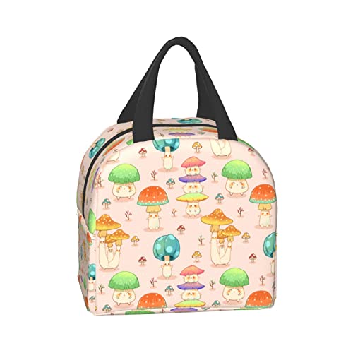 Cute Mushroom Portable Lunch Tote Bag Reusable Cute Lunch Box for Men and Women Perfect for Camping/Hiking/Picnic/Beach/Travel