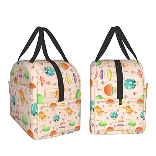 Cute Mushroom Portable Lunch Tote Bag Reusable Cute Lunch Box for Men and Women Perfect for Camping/Hiking/Picnic/Beach/Travel