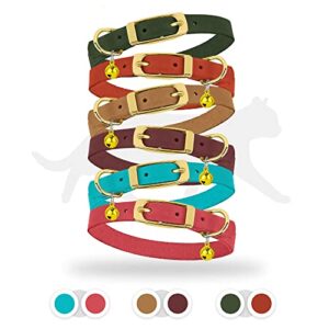 BRONZEDOG Cat Collar with Bell 2 PCS Adjustable Leather Cats Collar for Puppy Kitten Red Blue Green Brown Pink (Neck Fit 7" - 9", Red & Green)