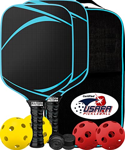 USAPA Certified Graphite Pickleball Paddles (Set of 2 Paddles), Indoor Outdoor Pickleball Paddle with 4 Balls, Grip and Travel Bag, Pickle Ball Equipment for Beginners and Pros Pickleball Raquet Balls