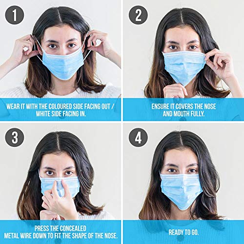 Disposable Face Masks 50 PCS 3 Layer Protection Breathable Face Masks, For Dust Covering, Protective Dust Filter, PPE Safety Mouth Cover, and Nose Shield - SereneLife 50 Blue