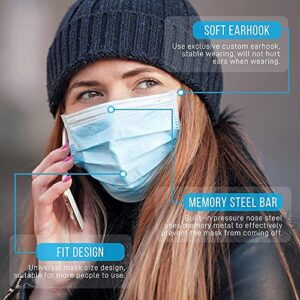 Disposable Face Masks 50 PCS 3 Layer Protection Breathable Face Masks, For Dust Covering, Protective Dust Filter, PPE Safety Mouth Cover, and Nose Shield - SereneLife 50 Blue