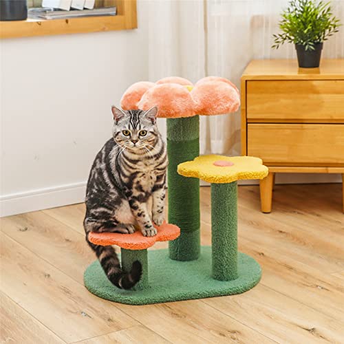 PET WONDERLAND Flower cat Tree Activity with Scratching Post Pink - Small Indoor Cats Tower Natural sisal Scratcher Climbing Cute cat Tree