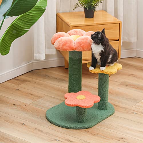 PET WONDERLAND Flower cat Tree Activity with Scratching Post Pink - Small Indoor Cats Tower Natural sisal Scratcher Climbing Cute cat Tree