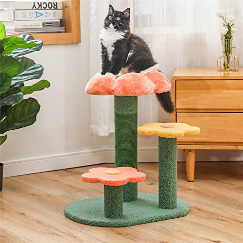 PET WONDERLAND Flower cat Tree Activity with Scratching Post Pink - Small Indoor Cats Tower Natural sisal Scratcher Climbing Cute cat Tree