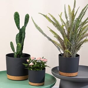 ZMTECH Plant Pots, Set of 3 8'' Self Watering Plastic Planter with Drainage Hole and Saucer, Modern Decorative Flower Pot for Indoor Outdoor House Plants, Succulents, Flowers - Dark Gray