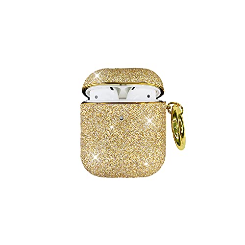 wanghe Luxury Bling Surface Plating Hard Cover Compatible with AirPods Case, Shockproof Protective Cover with Keychain for AirPod 2 & 1 - Gold Bling