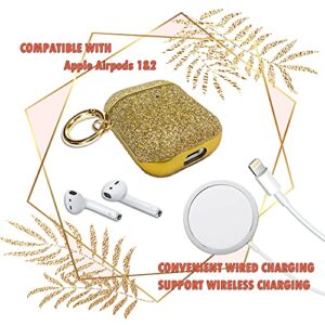 wanghe Luxury Bling Surface Plating Hard Cover Compatible with AirPods Case, Shockproof Protective Cover with Keychain for AirPod 2 & 1 - Gold Bling