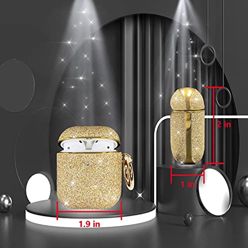 wanghe Luxury Bling Surface Plating Hard Cover Compatible with AirPods Case, Shockproof Protective Cover with Keychain for AirPod 2 & 1 - Gold Bling