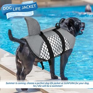 SUNFURA Dog Shark Life Jacket, Ripstop Dog Life Vest Puppy Floats for Swimming Pool with Rescue Handle & Superior Buoyancy, Small Medium Dog Life Jackets Pet Life Preserver for Boating (Silver,L)