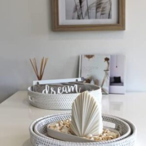 SIMPLY FABULOUS White Round Rattan Serving Tray, 10.6 inch, Strong, Durable Versatile for The Ottoman or a Table