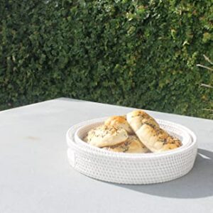 SIMPLY FABULOUS White Round Rattan Serving Tray, 10.6 inch, Strong, Durable Versatile for The Ottoman or a Table