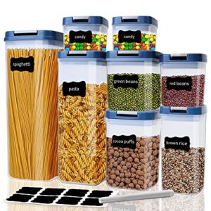 airtight food storage container set 8 pc with labels and marker,bpa free plastic dry food canisters for kitchen pantry organization,suitable for flour, sugar and cereal