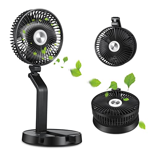 Rolg Foldaway Stand Fan, Portable Desk and Table Rechargeable Pedestal Fans with LED Light, 3 Speeds & Height, Ultra Lightweight,Wall Mounted Fan for Personal Bedroom Office Fishing Camping Fanus-001