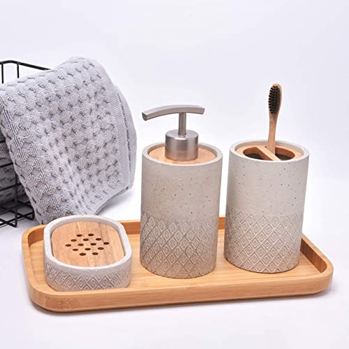 Satu Brown Bathroom Jars with Bamboo Tray, Qtip Holder, Cotton Ball Swab Pad Round Holder