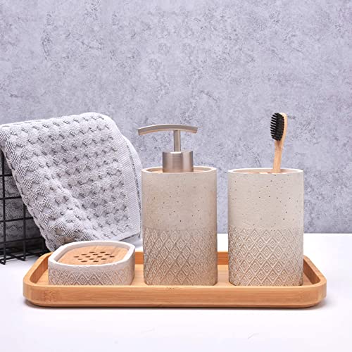 Satu Brown Bathroom Jars with Bamboo Tray, Qtip Holder, Cotton Ball Swab Pad Round Holder