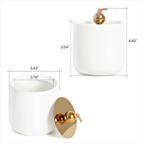 Satu Brown Bathroom Jars with Bamboo Tray, Qtip Holder, Cotton Ball Swab Pad Round Holder