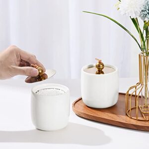 Satu Brown Bathroom Jars with Bamboo Tray, Qtip Holder, Cotton Ball Swab Pad Round Holder