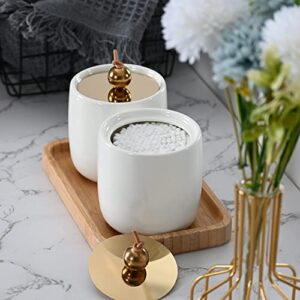 Satu Brown Bathroom Jars with Bamboo Tray, Qtip Holder, Cotton Ball Swab Pad Round Holder