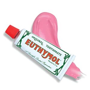 [Euthymol] Natural Flouride-Free Formula/Strong Mint Flavor for Fresh Breath, 3.7 oz | Classic Pink Toothpaste for Fresh Breath, Plaque & Tartar Remover | Travel Size Aluminum Recyclable Tube