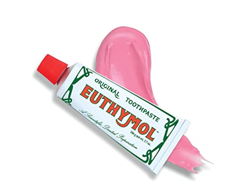 [Euthymol] Natural Flouride-Free Formula/Strong Mint Flavor for Fresh Breath, 3.7 oz | Classic Pink Toothpaste for Fresh Breath, Plaque & Tartar Remover | Travel Size Aluminum Recyclable Tube