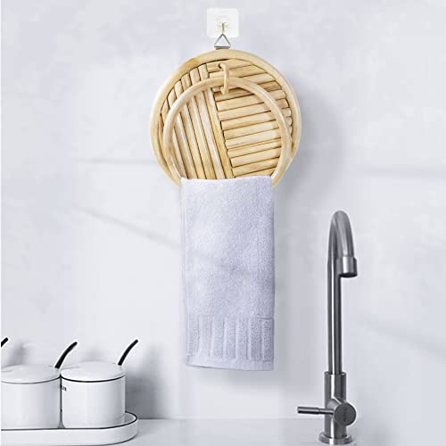 BemiaoCrafts Rattan Towel Ring Wicker Decorative Wall Mounting Handmade Round Hanging Towel Holder Circle Towel Rack Natural Holder Hanger Rack for Bath & Household