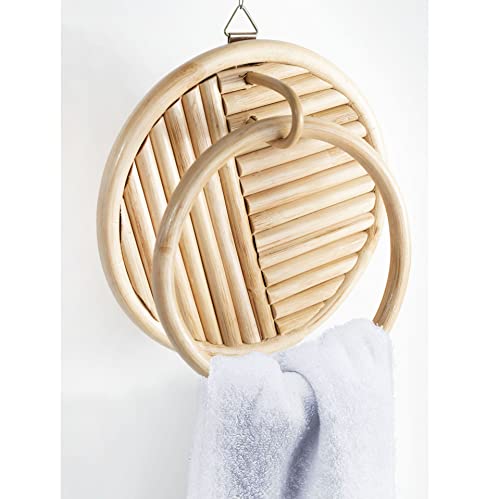 BemiaoCrafts Rattan Towel Ring Wicker Decorative Wall Mounting Handmade Round Hanging Towel Holder Circle Towel Rack Natural Holder Hanger Rack for Bath & Household