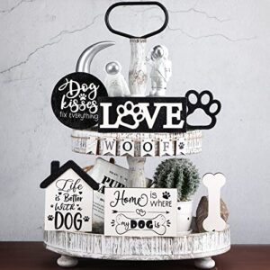 12 pcs tiered tray decor set wooden dog cat christmas tray decor rustic farmhouse paw bone farm decoration mini wood signs for kitchen home table housewarming xmas gift (stylish style)