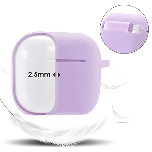 Protective Case Cover for Airpods 3 Charging Case, Soft Silicone Case Compatible with Air Pods 3rd Generation 2021 with Cute Ball Fluffy Pom Pom Keychain Kit (3rd, Lavender)