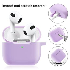 Protective Case Cover for Airpods 3 Charging Case, Soft Silicone Case Compatible with Air Pods 3rd Generation 2021 with Cute Ball Fluffy Pom Pom Keychain Kit (3rd, Lavender)