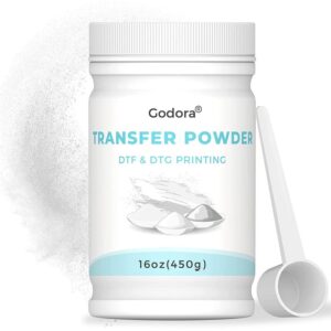 godora dtf powder white digital transfer hot melt adhesive, dtf pretreat transfer powder for black or dark colored garments, dtf hot melt adhesive powder for all dtf and dtg printers, 450g - 16oz