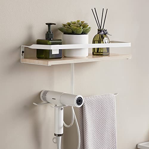 olysmto Floating Shelves, Bathroom Shelf with Paper Towel Holder Hair Dryer Rack, Kitchen Wall Organizer Storage Shelving - Maple Faux Wood