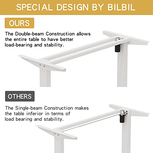 Jceet Adjustable Height Electric Standing Desk - 55 x 24 Inch Sit Stand Computer Desk, Stand Up Desk Table for Home Office, White Frame/White + Oak Top