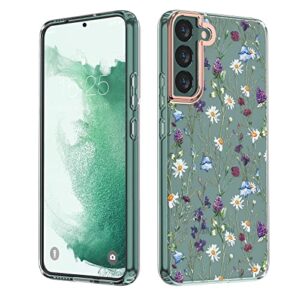 milprox compatible with samsung galaxy s22 flower case, cute case design for girls women,shockproof floral pattern hard back for samsung galaxy s22 5g phone 2022 6.1 inches-garden