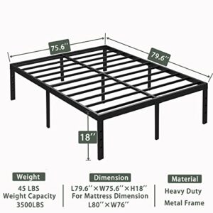 Goltriever King Platform Bed, 18 Inch High Heavy Duty Metal Frame, 4000Lbs Non-Slip Steel Slats Support Bed Frame with Storage, No Box Spring Needed, Easy Assembly, Black