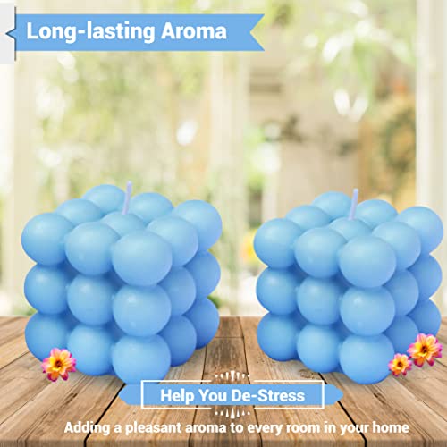 Xanobo 4Pcs - Aesthetic Bubble Candle Cute Decor Cube Shaped Candles Cool Candles for Fun and Aesthetic Shelf Décor (Blue)