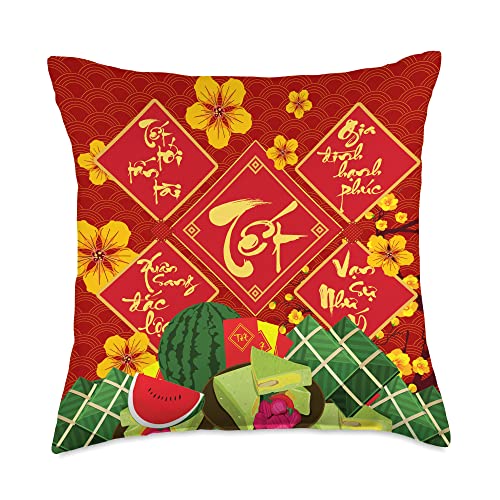 Li Xi Me Please Vietnamese Lunar New Year Tet Li Xi Me Please Vietnamese New Year Decoration TET 2022 Wish Throw Pillow, 18x18, Multicolor