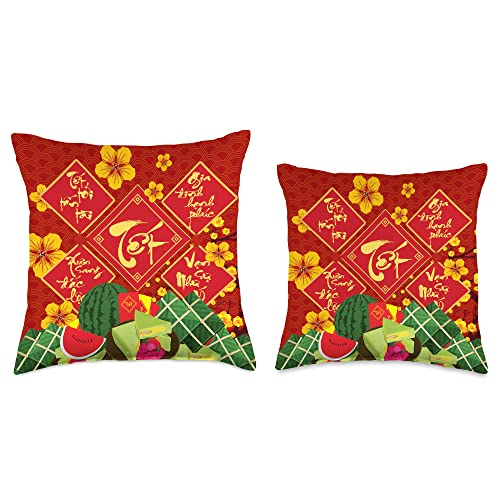 Li Xi Me Please Vietnamese Lunar New Year Tet Li Xi Me Please Vietnamese New Year Decoration TET 2022 Wish Throw Pillow, 18x18, Multicolor