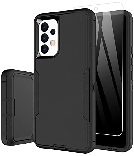 Dahkoiz for Samsung Galaxy A53 5G Case, with Tempered Glass Screen Protector and Dust-Proof Port Cover, Full Body Protection Durable Rubber Phone Case for Samsung Galaxy A53 5G UW, Black