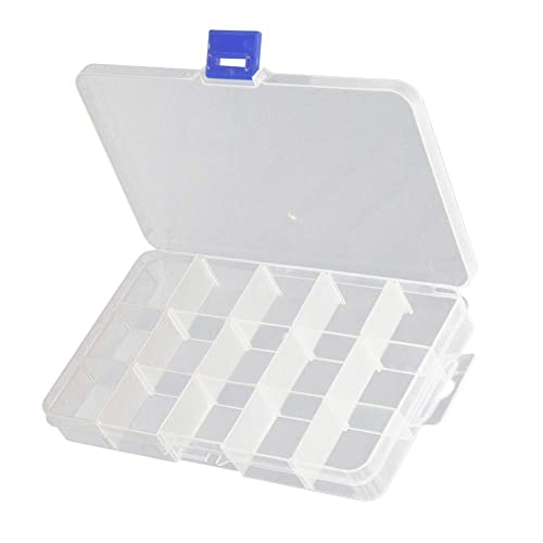 Jutagoss Plastic String Organizer Box With Dividers, 6.69x3.94x0.91 inch, 15 Mpartment Craft Storage Containers, 1PCS Bead Tackle Bolt Screw Small Parts Rock Collection Box.