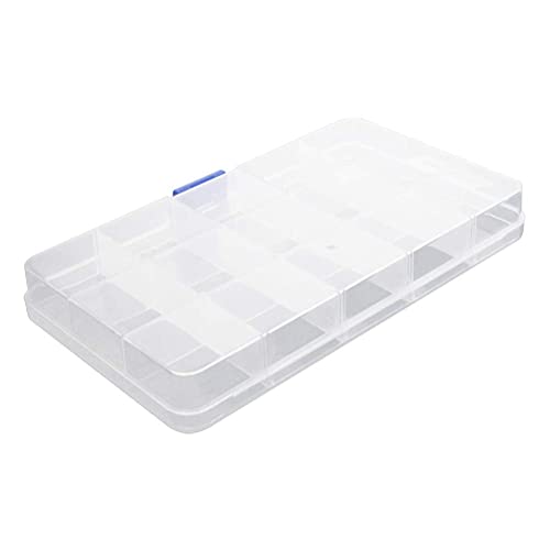 Jutagoss Plastic String Organizer Box With Dividers, 6.69x3.94x0.91 inch, 15 Mpartment Craft Storage Containers, 1PCS Bead Tackle Bolt Screw Small Parts Rock Collection Box.