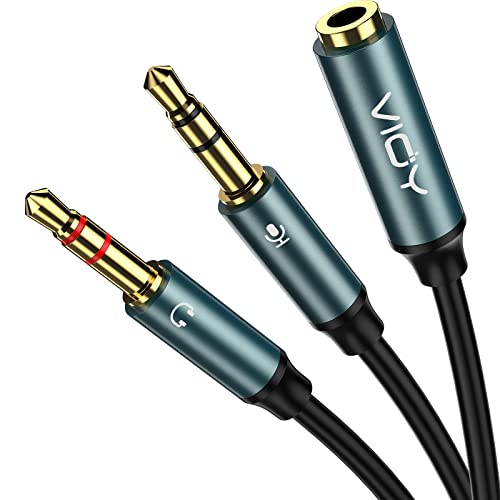 VIOY Headphone Splitter for Computer [3FT/1M], CTIA 3.5mm Female TRRS to 2 Male TRS Audio Jack Adapter with Separate Microphone and Earphone Converter for Gaming Headset to PC…